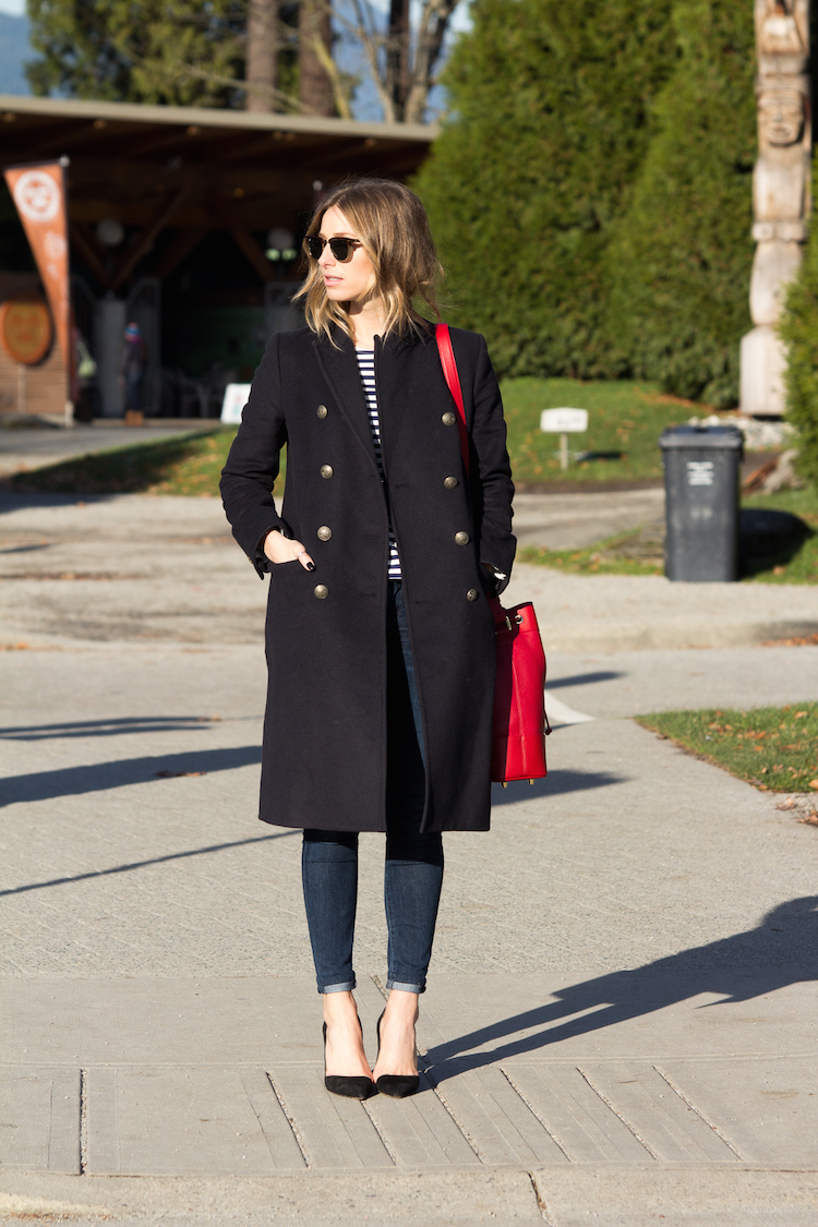 mezzi red bag nautical day to night street style outfit